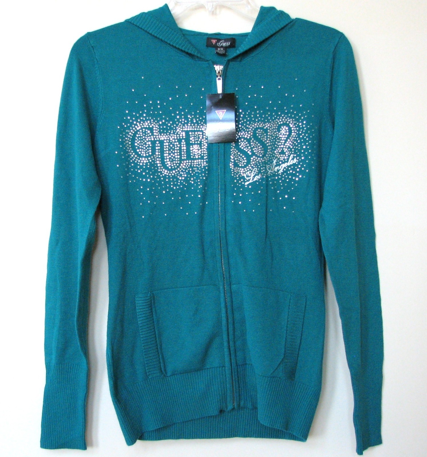 NEW GUESS GREEN+WHITE+MAGENTA+GREY,GRAY CRYSTAL RHINESTONE ZIP UP ...