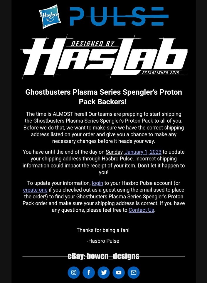 Hasbro Pulse Haslab Ghostbusters Plasma Spengler Proton Pack Movie Prop ...