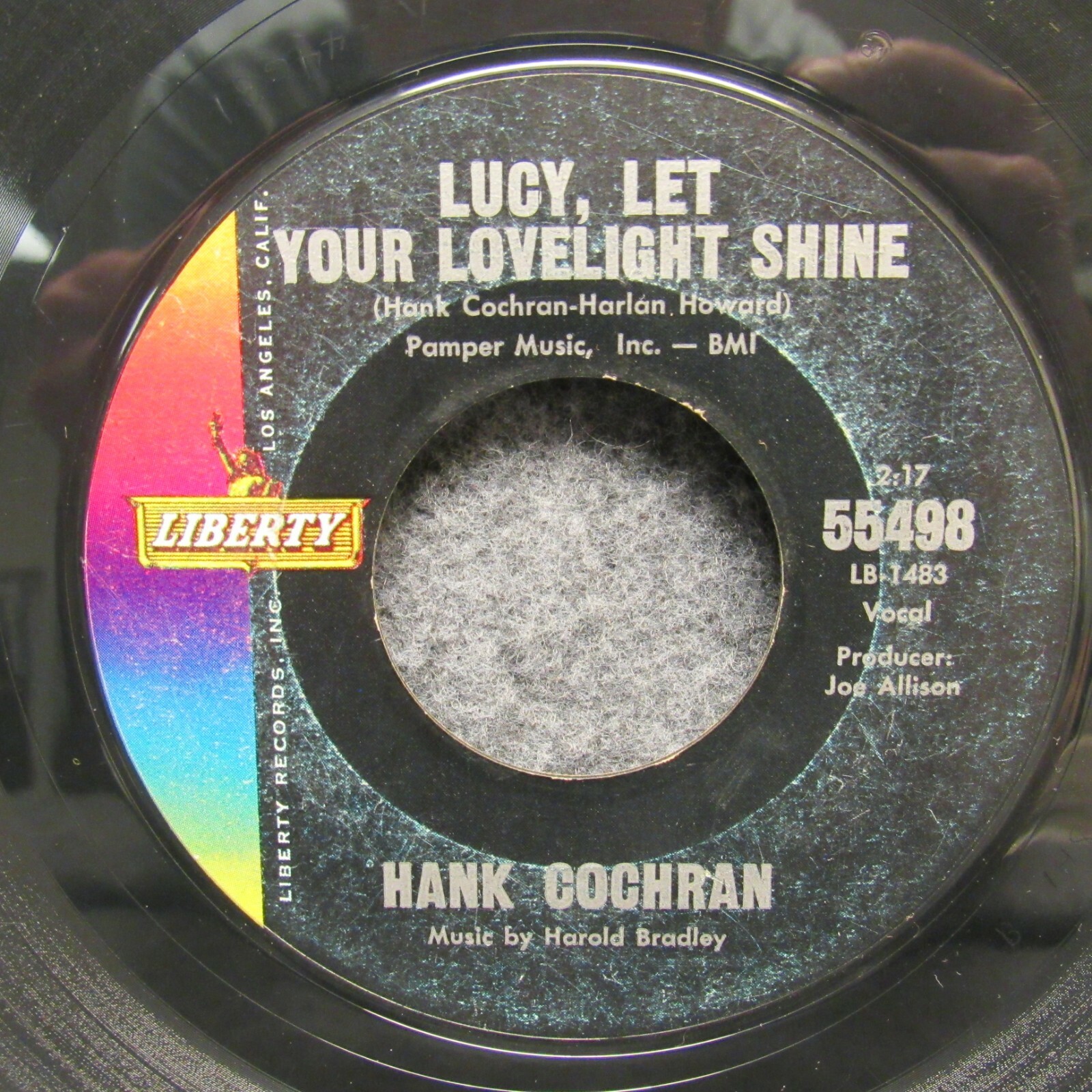 45 RPM 7" Record Hank Cochran Lucy Let Your Lovelight Shine Liberty ...