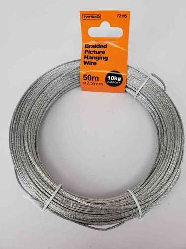 50M x 2mm Everhang 10kg Braided Picture Hanging Wire Zinc Plated Steel ...
