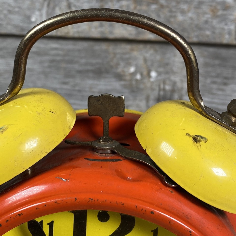 Vintage Unique Bell Alarm Clock Round, Working Alarm Orange and Yellow ...