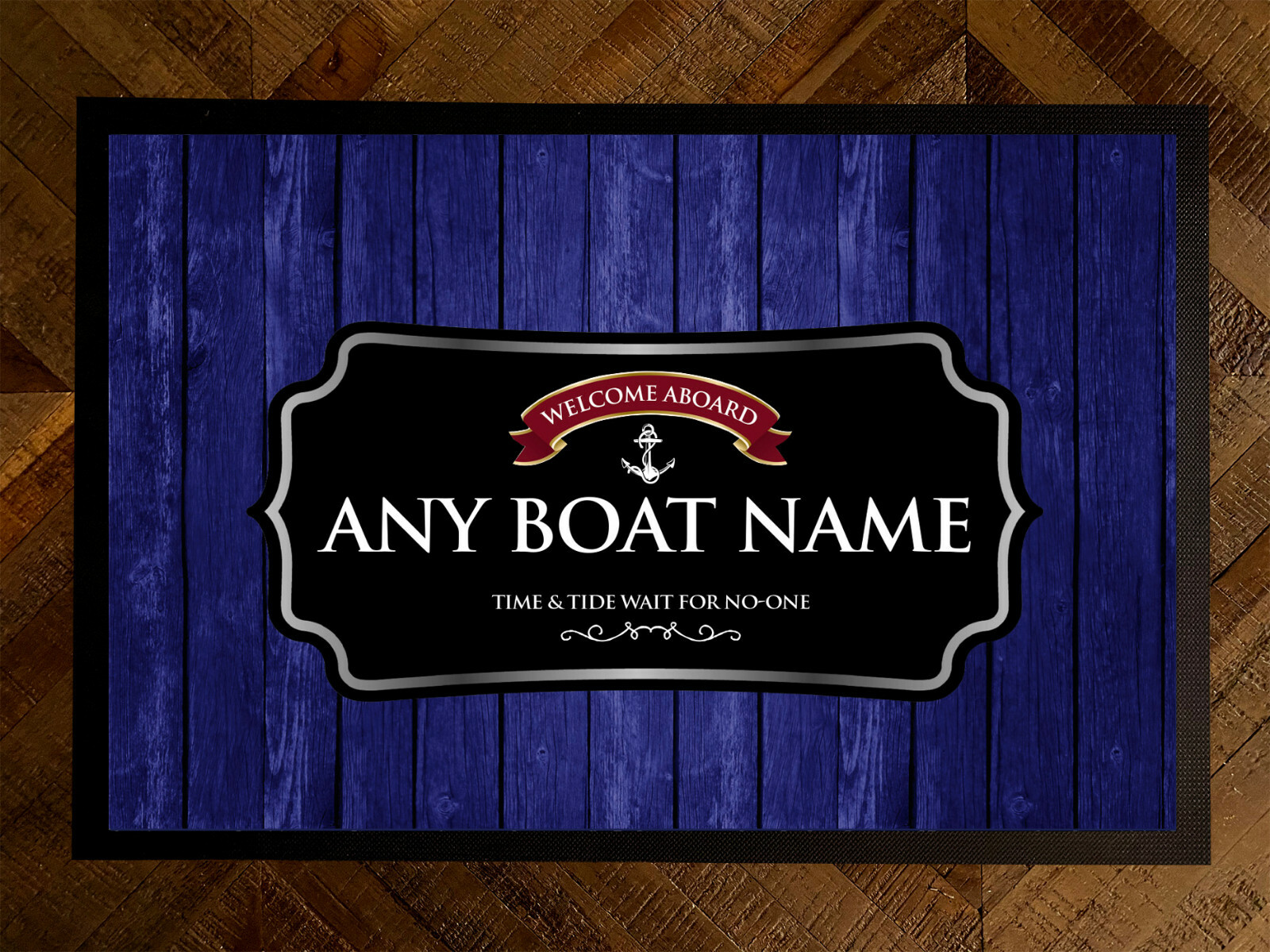 Personalised Boat mat, narrowboat, sailing Yacht Red Ribbon Blue mat 60 ...