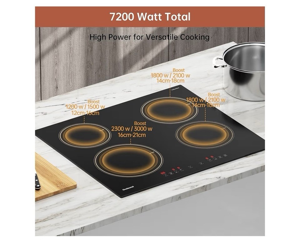 Gudsunal Induction Hob 4 Cooking Zone 60 cm 7200W Continuous Low Power ...