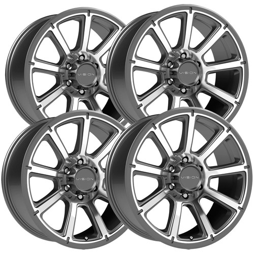 (Set of 4) Vision 353 Turbine 16x8 6x5.5" +0mm Gunmetal Wheels Rims 16 ...