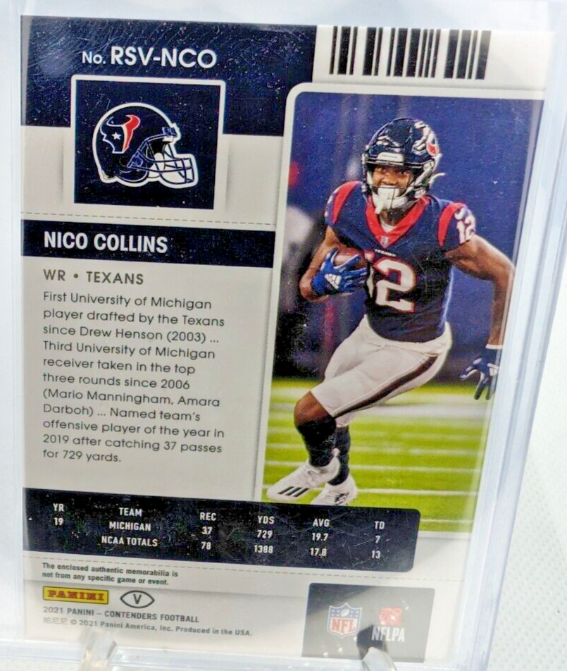 2021 PANINI CONTENDERS ROOKIE TICKET GREEN FOIL NICO COLLINS JERSEY RC ...