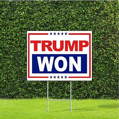 Trump Won Political Republican Red White Blue Large Yard Sign w Metal H ...