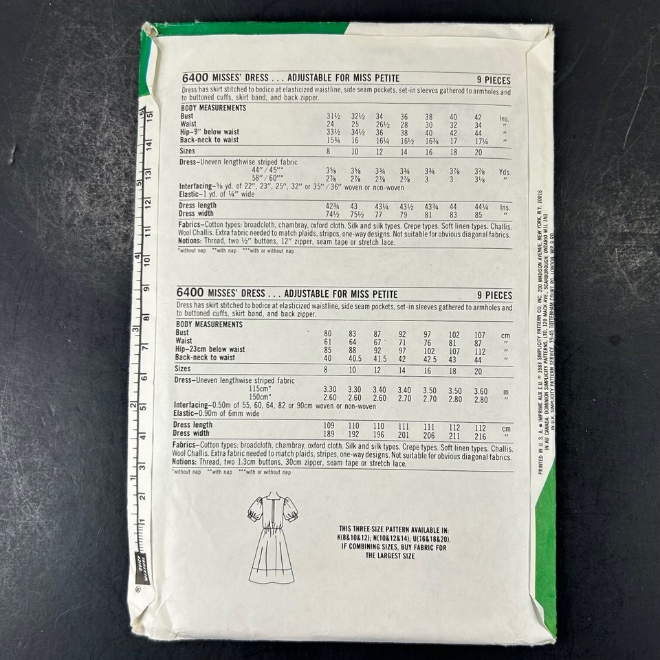 Simplicity ESP 6400 Misses / Petite Dress c 1983 Uncut Size 8-12 | eBay