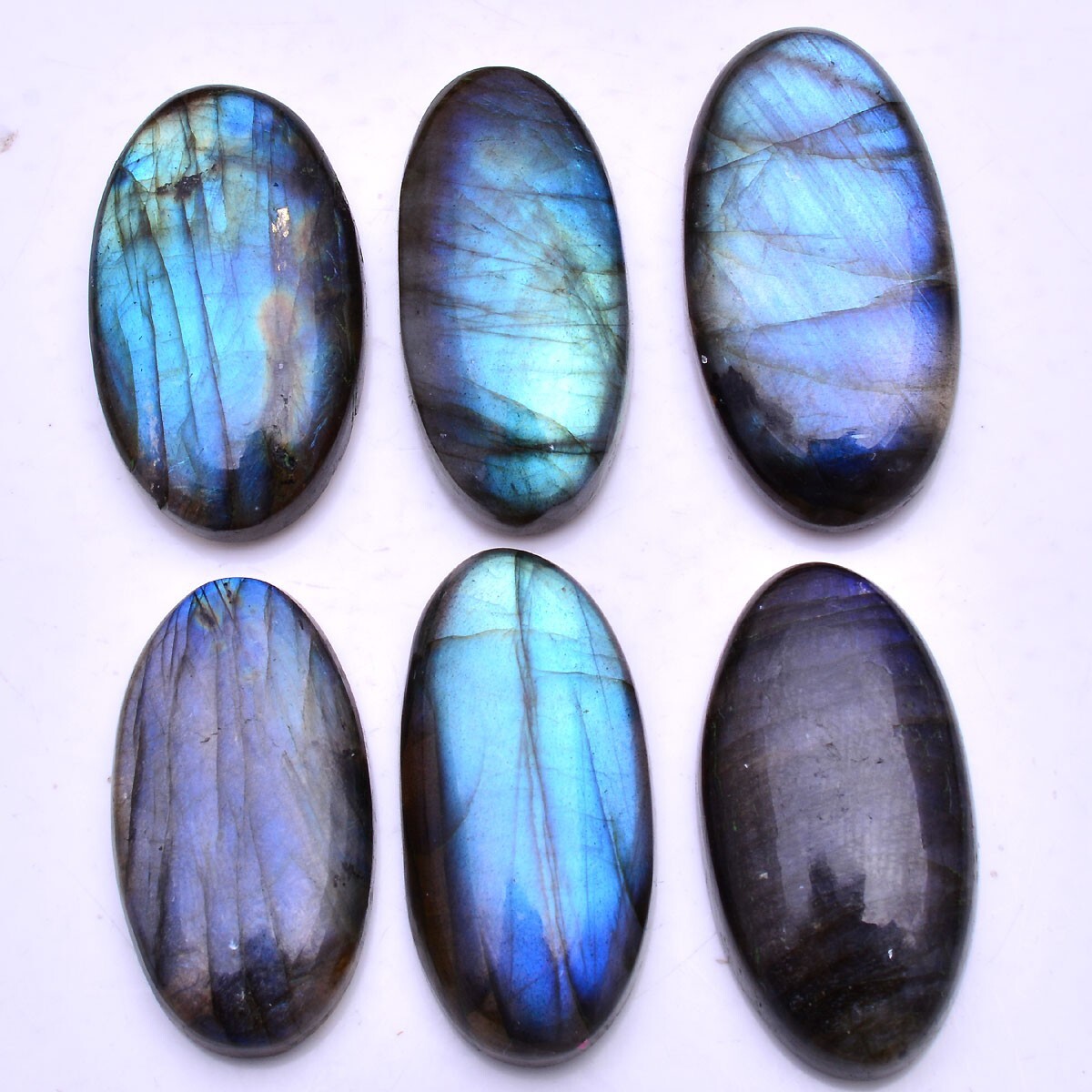 6 Pcs Natural Labradorite Blue Shine 31mm-34mm Oval Cabochon Loose ...