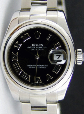 ROLEX REHAUT Ladies 26mm SS DateJust Black Sunburst Roman 179160 SANT ...
