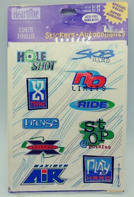 Hallmark NOS Heartline Stickers Intense Phrases Sk8 Xtreme Play Ride 3 ...