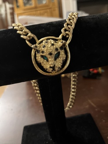 Tiger Panther Pendant Chunky Chain Goldtone 16”L | eBay