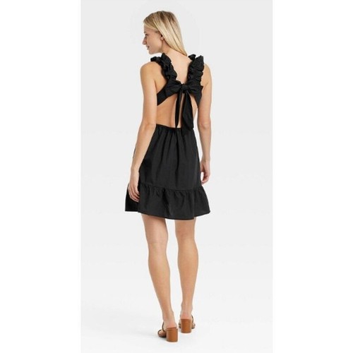Who What Wear Backless Ruffle Strap Dress Back Bow Mini Cutout Sundress ...