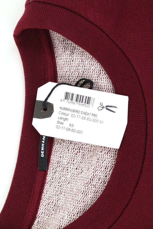 DENHAM Hummingbird Women's XS Red Pure Cotton Long Sleeve Pullover Logo ...