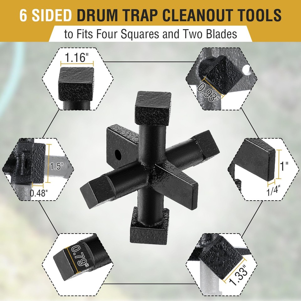 Feekoon 6-Sided Plumbing Cleanout Plug Wrench - Heavy Duty Drum Trap ...