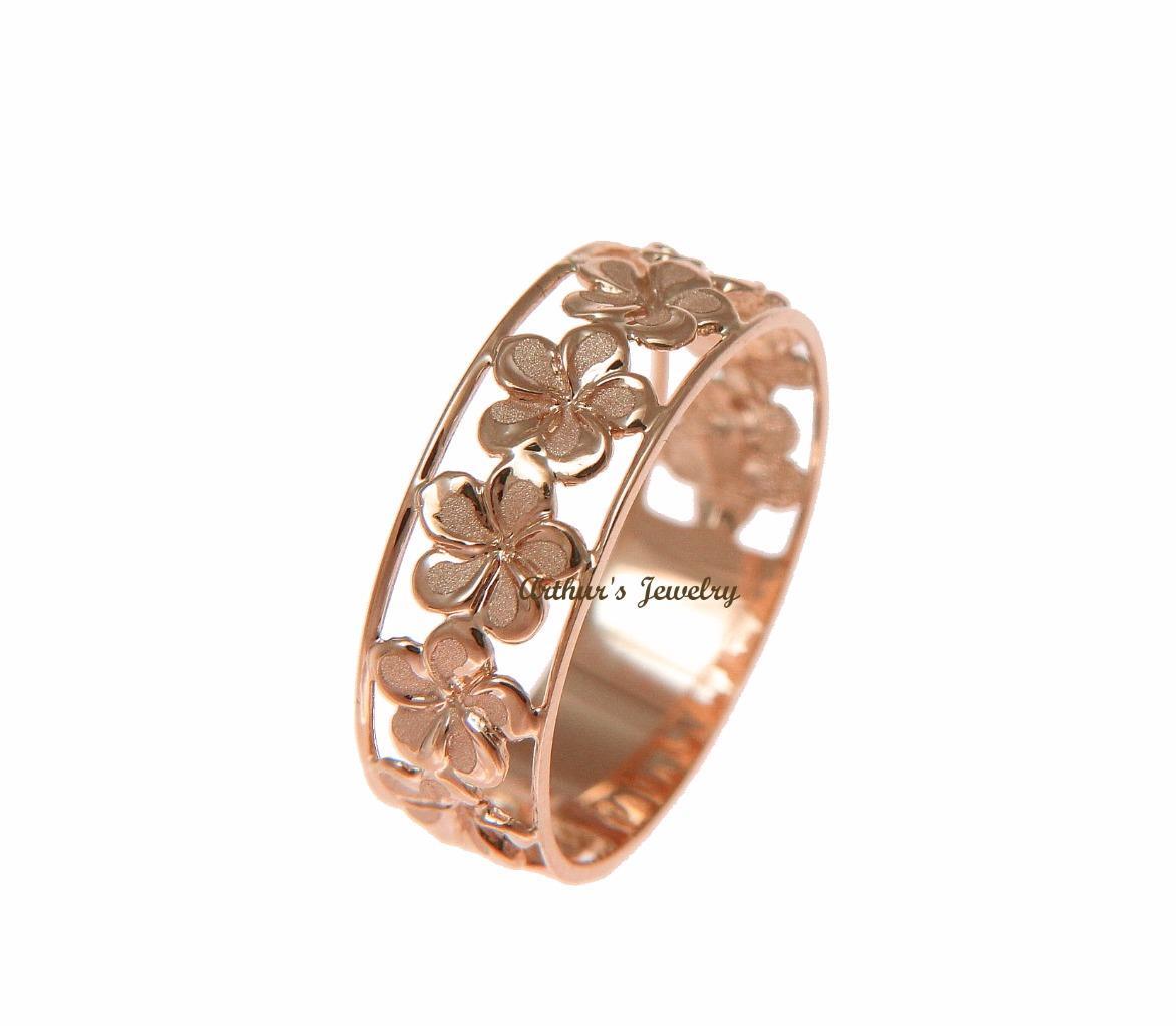 SOLID 14K ROSE GOLD HAWAIIAN FANCY PLUMERIA FLOWER LEI RING 6.5MM | eBay