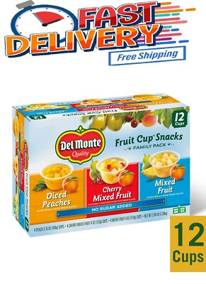 Del Monte Fruit Cup Snacks, Family Pack, No Sugar Added, 4 oz 12 Cups ...