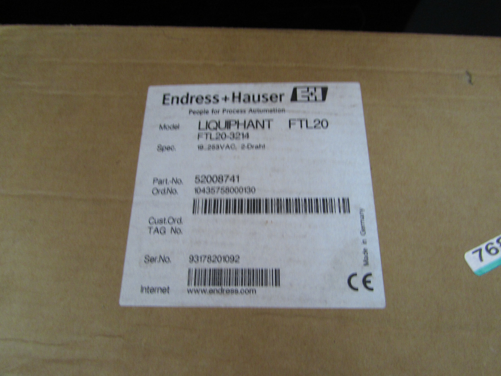 ENDRESS & HAUSER FTL20-3214 LIQUIPHANT FTL20 52008741 | eBay