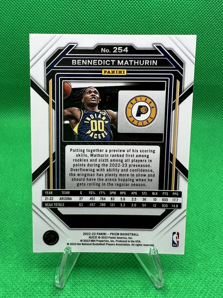 Benedict Mathurin Panini Prizm Rookie #254 Indiana Pacers RC | eBay