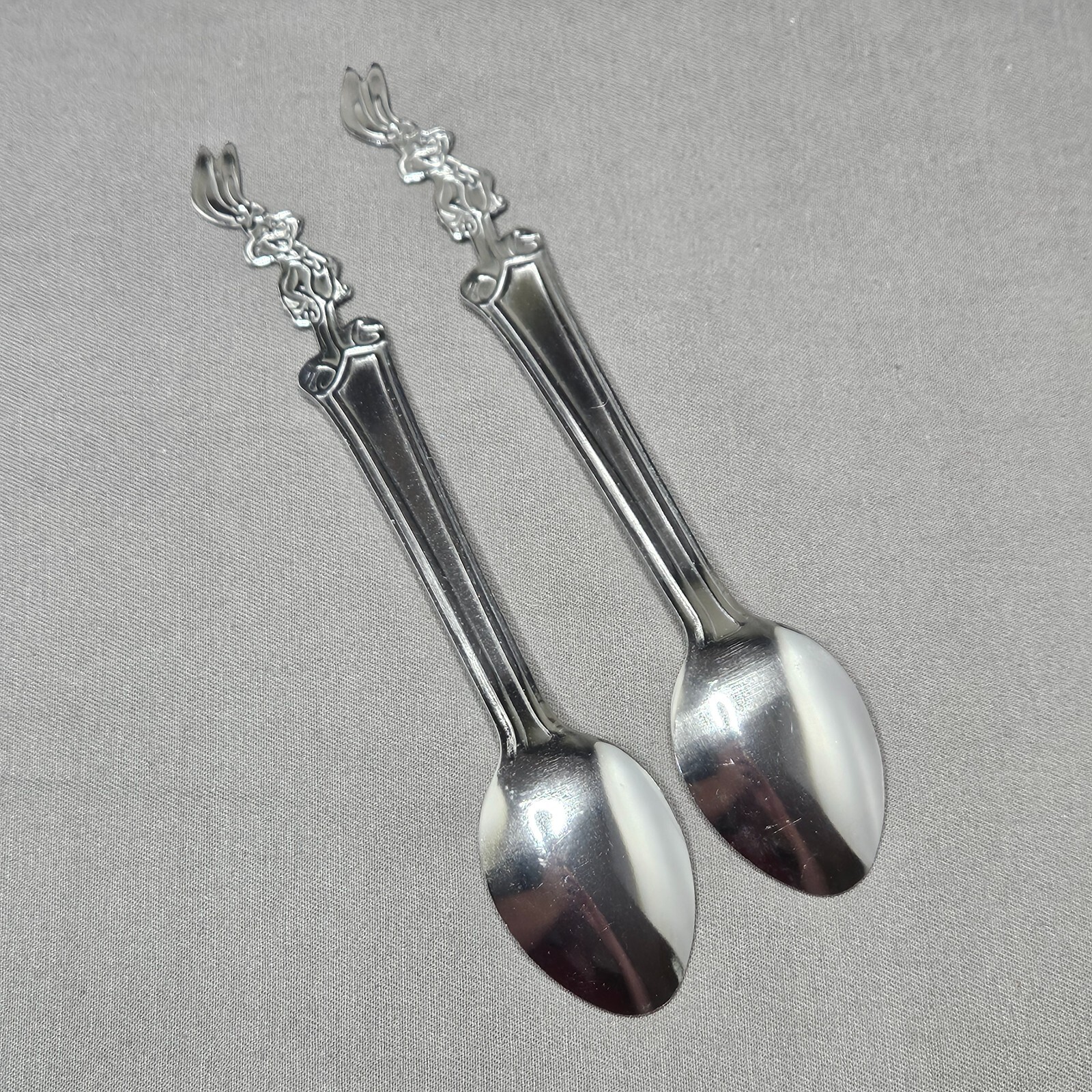 2 Vintage Nestle Quik Rabbit Stainless Steel Spoons 7.5" Quick NesQuik ...