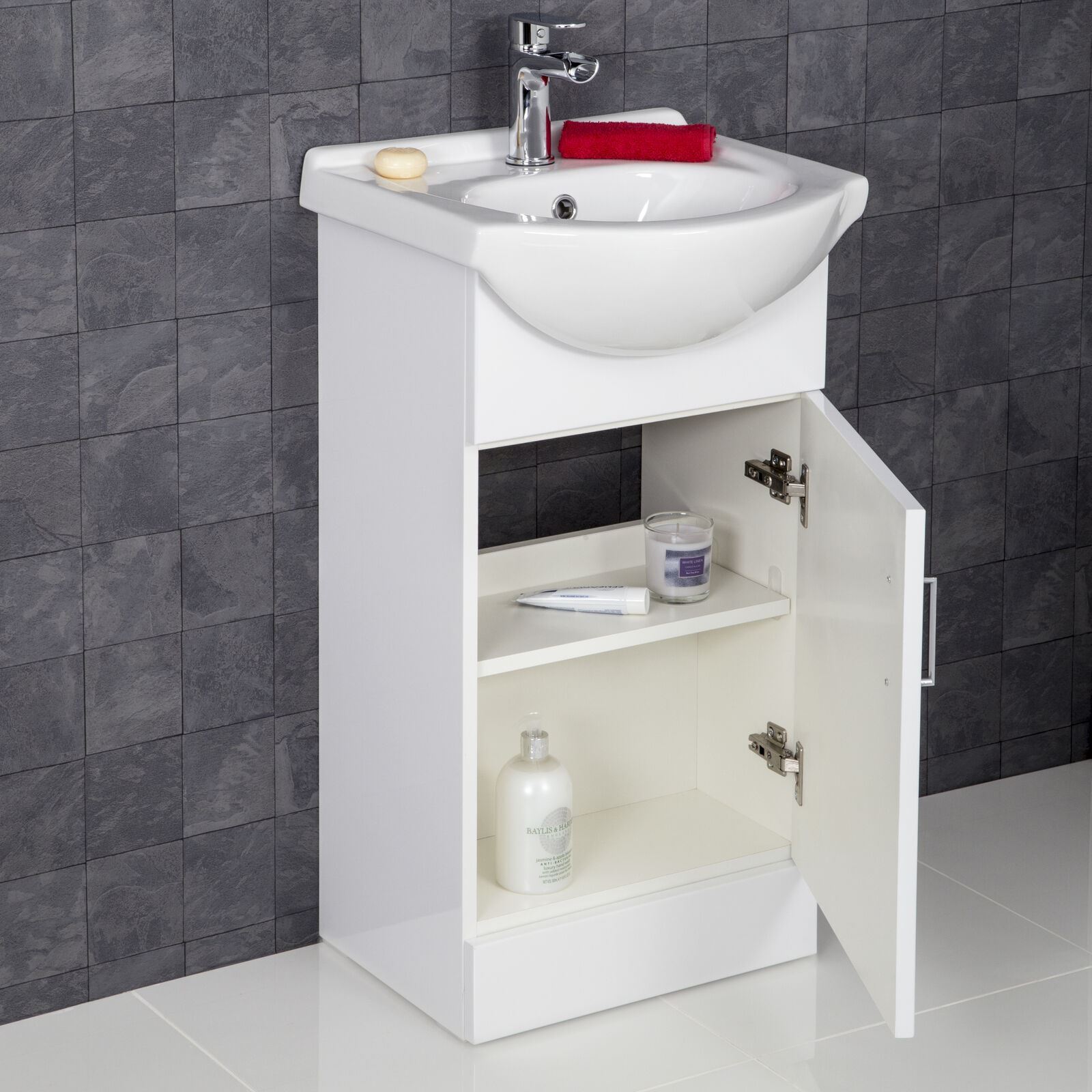 450mm Bathroom Vanity Unit & Basin Sink Floorstanding Gloss White Tap ...