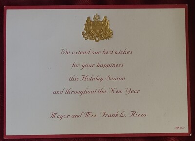 Rare Frank Rizzo Holiday Letter "Mayor and Mrs. Frank L. Rizzo" USED ...