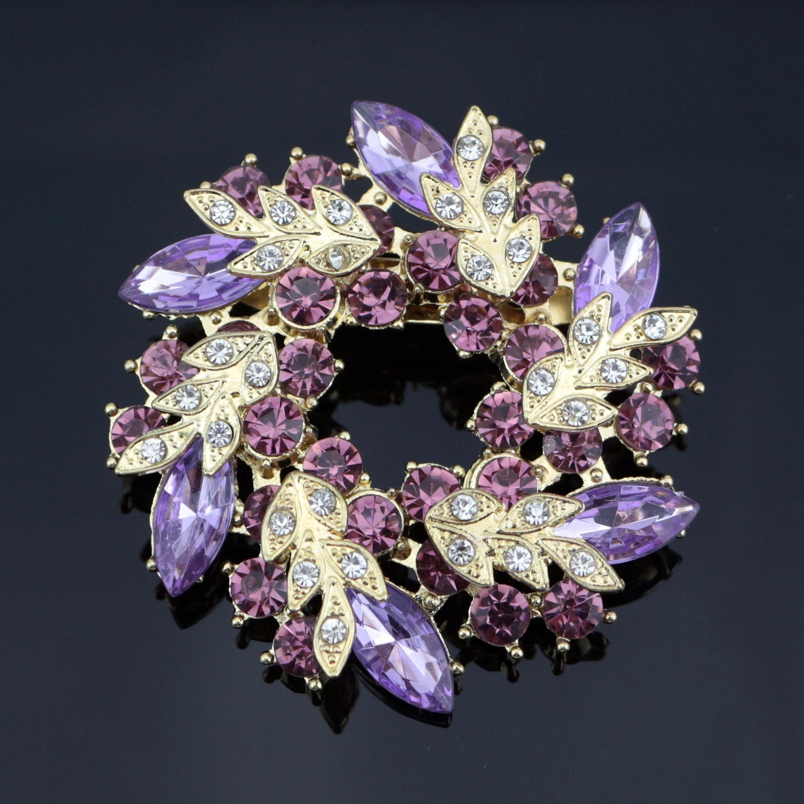 Mistletoe Wreath Purple Austrian Rhinestone Crystal Brooch Prom Holiday ...