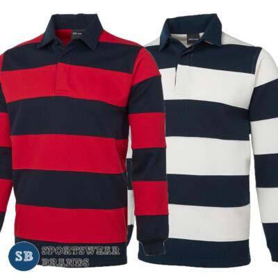 Mens Rugby Striped Contrast Shirt Top Polo Pullover Jumper Warm Adults ...