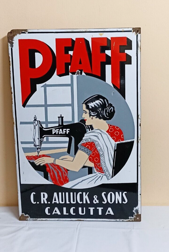 1950s Pfaff Germany Lady Sewing Machine Vintage ADVT Enamel Porcelain ...