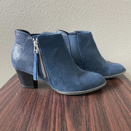Vionic Anne Suede Snake Navy Blue Ankle Booties Boots Size 6.5 | eBay