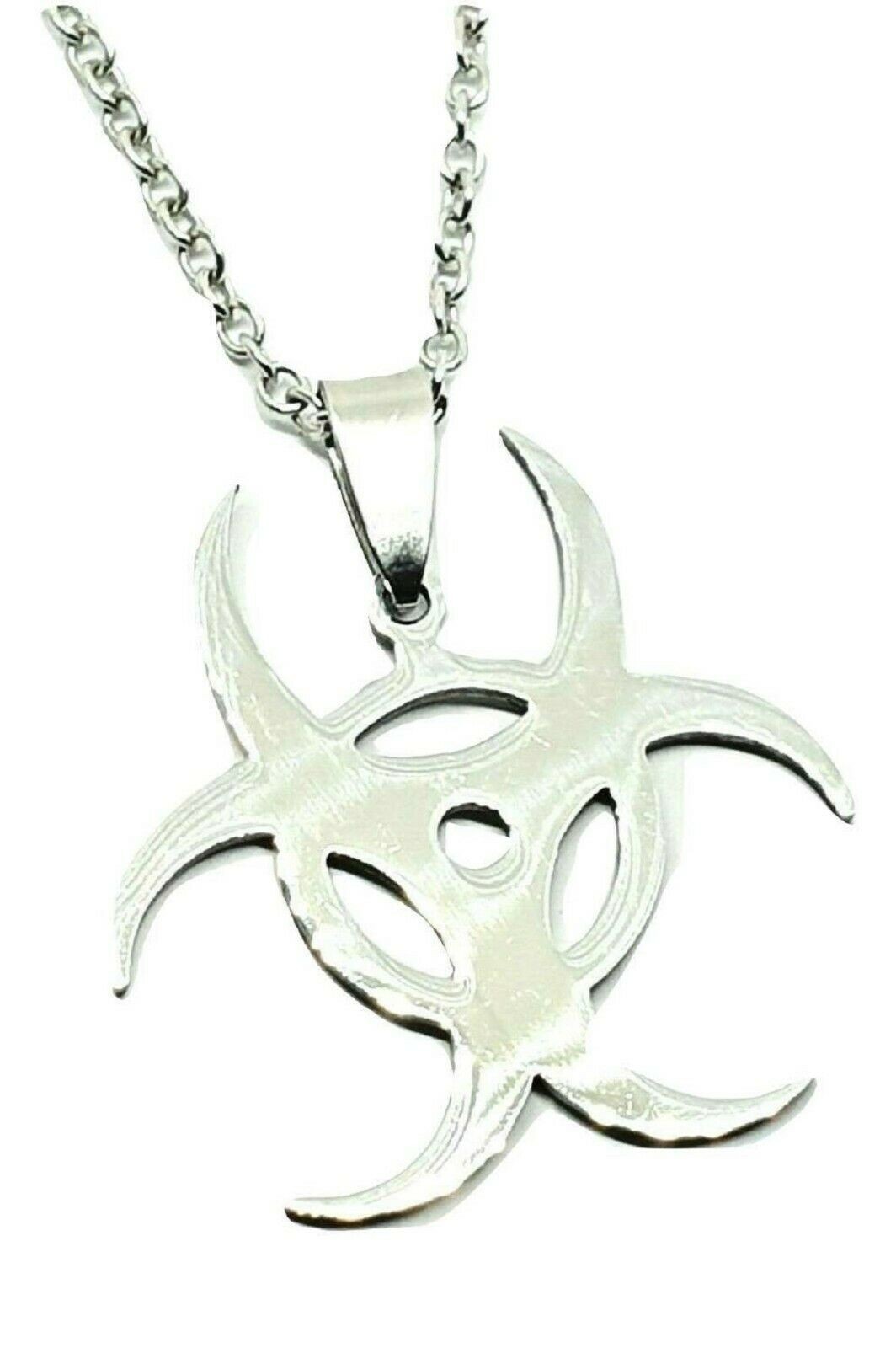 Biohazard Necklace Pendant 22" Chain Stainless Steel Polished Symbol ...