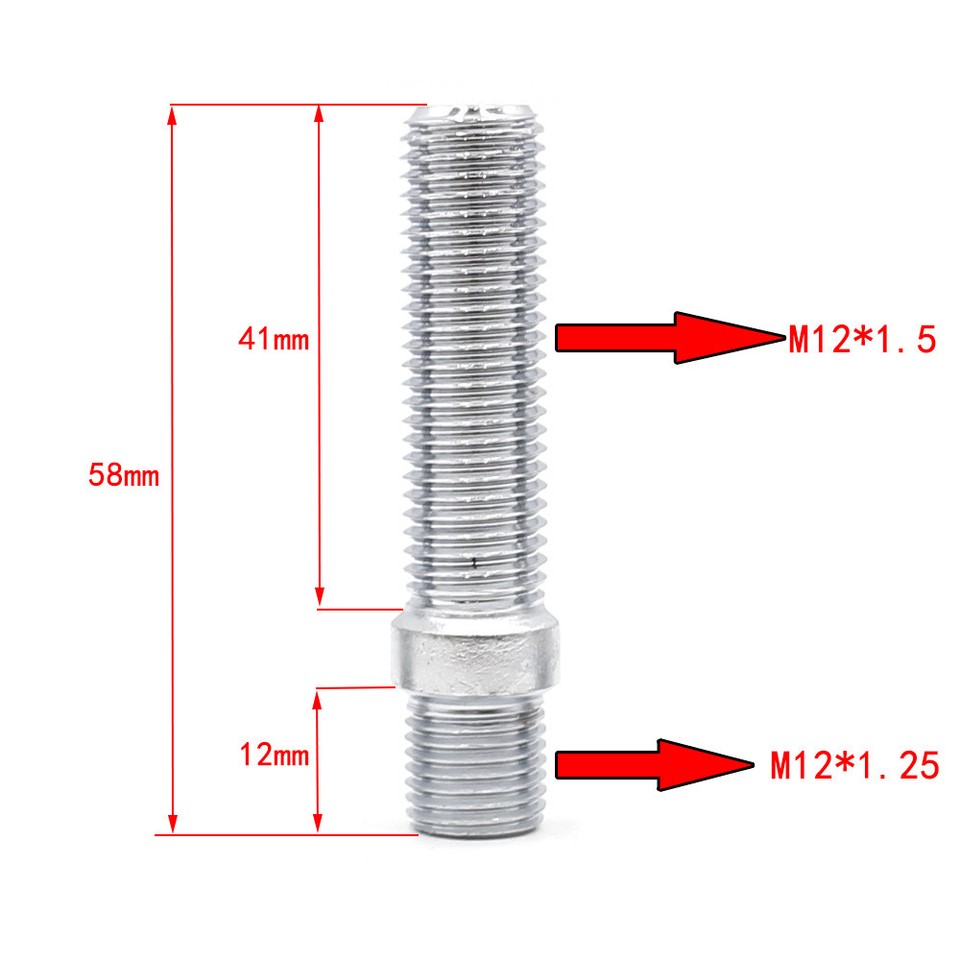 20PC M12x1.25 to M12x1.5 Extended Wheel Lug Bolts Stud Screw ...