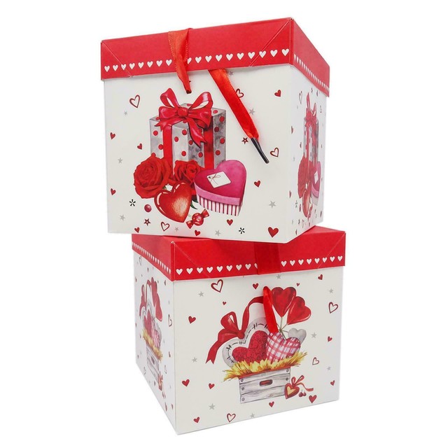 50x Geschenk Box Verpackung Karton 22x22x22 cm Herzen Rosen ...