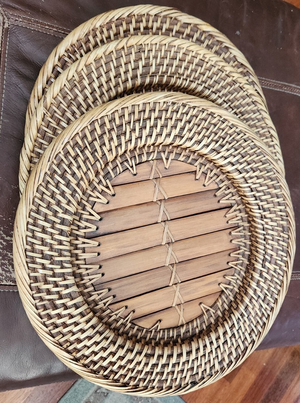 Set of 3 Rattan Woven Wicker Charger Plate Holders 12" Rustic 'Bamboo ...