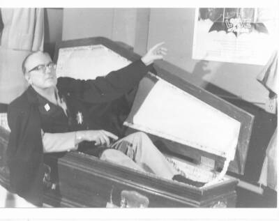8x10 black & white photo of FORREST J ACKERMAN as a vampire in a coffin ...