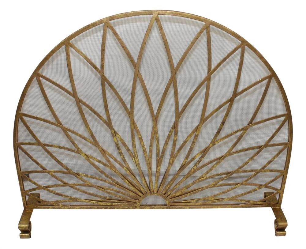 SUNRISE SUNSET ARCHED FIREPLACE SCREEN - ITALIAN GOLD PATINA - MESH ...
