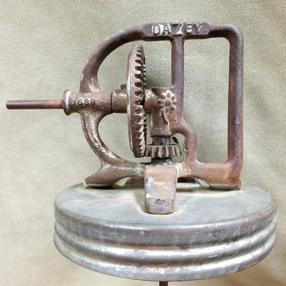 VTG Dazey Butter Churn Crack + Lid Cast Iron *Missing Paddle + Handle ...