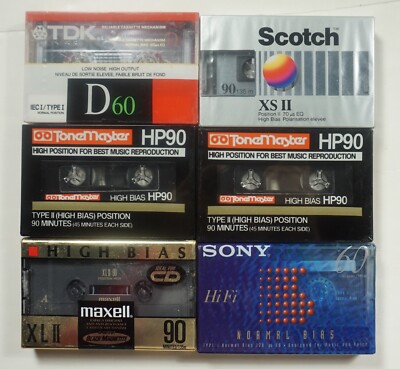 6 Cassette Tape Lot NEW SEALED 4 High Bias 2 Normal Maxell XL II Scotch ...
