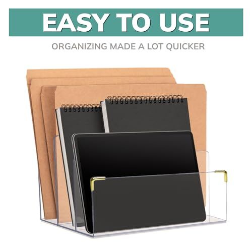 pbf Acrylic File Holder | Clear File Organizer for Desk w/Gold Accents ...