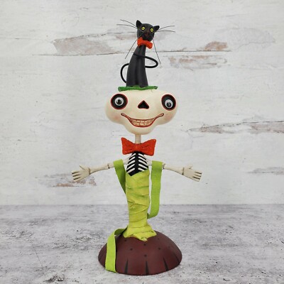 Dept 56 Halloween Funky Skeleton with Black Cat Bobble Head Figurine | eBay