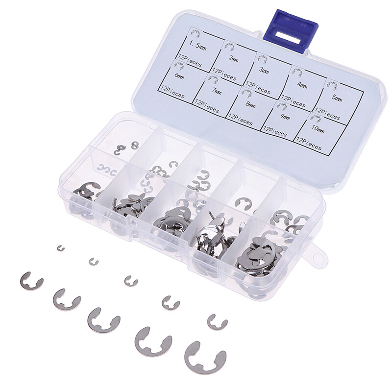 120Pcs/Box 304 Stainless Steel E-Clip Retaining Circlip Assortment Kit ...