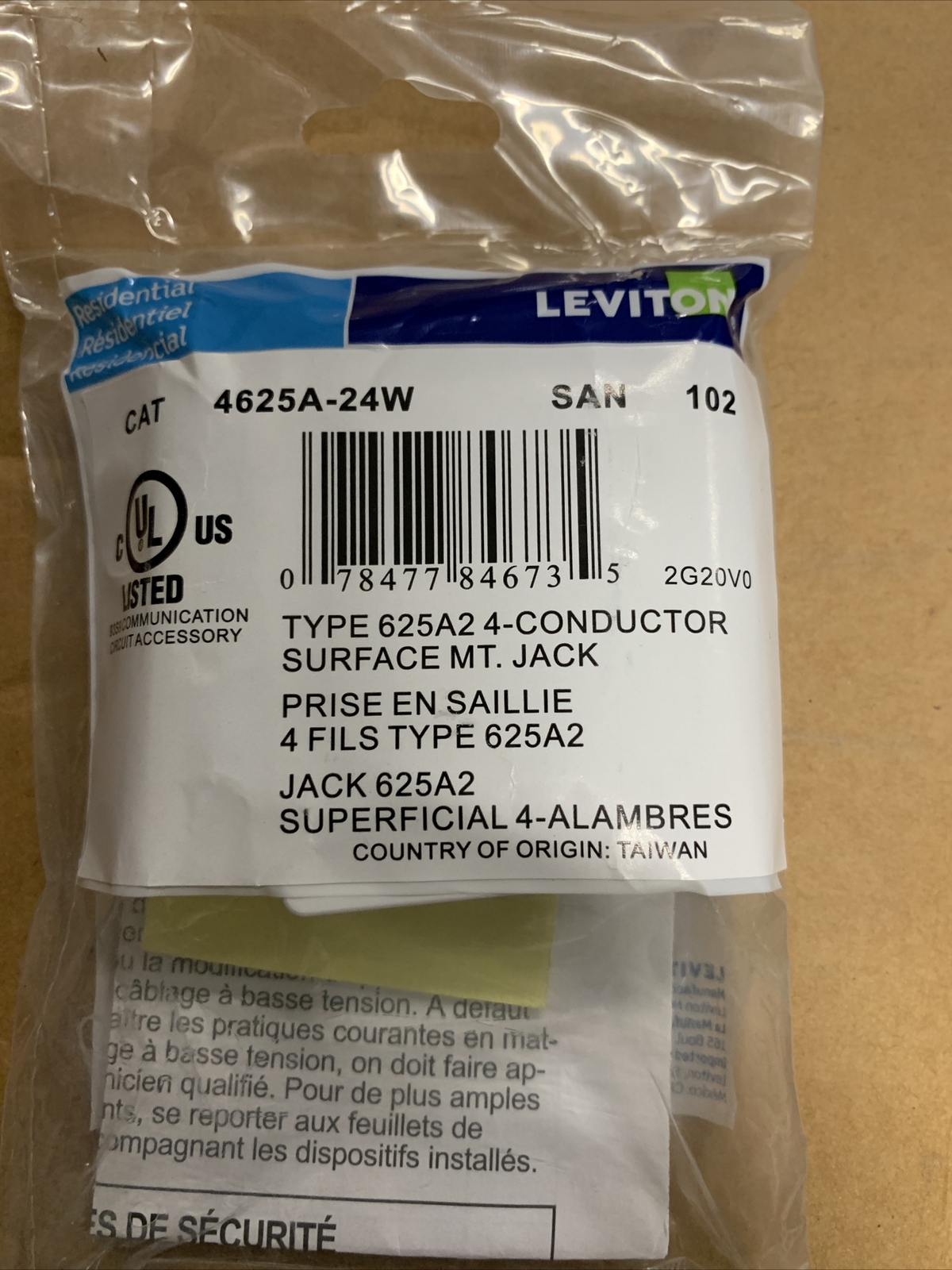 Leviton 4625a-24w Type 625a2 Surface Mount Jack 6p4c Screw Terminal ...
