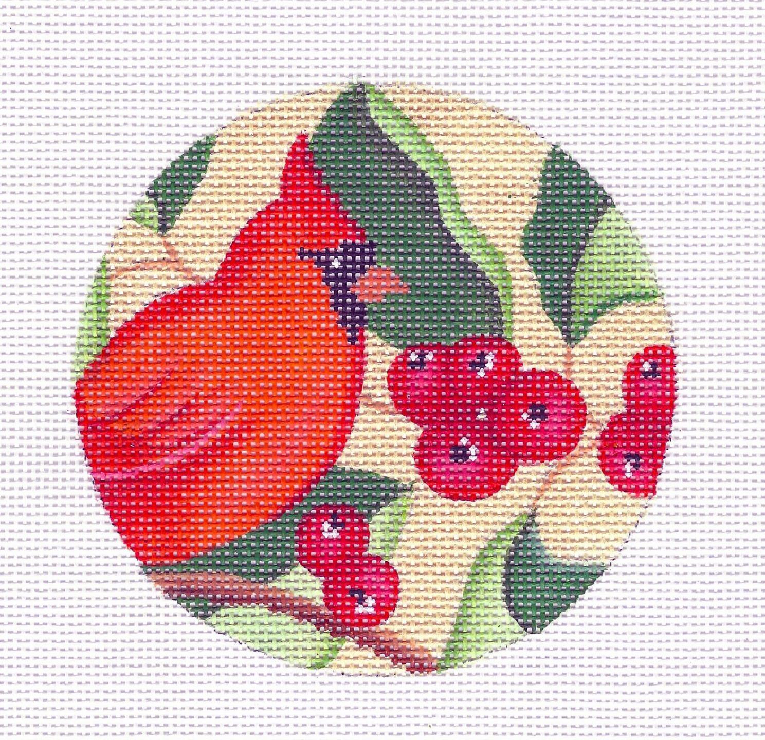 Cardinal Bird with Holly & Berries handpainted Needlepoint Canvas ...