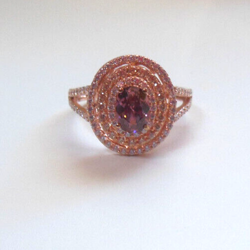 Signed BBJ 925 Rose Gold Vermeil Purple Colored Glass & CZ Ring Size 8 ...