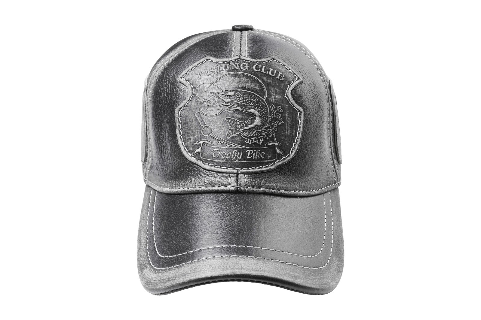Pike Hunter Fisherman Leather Handcrafted Black Baseball Cap Dad Angler ...