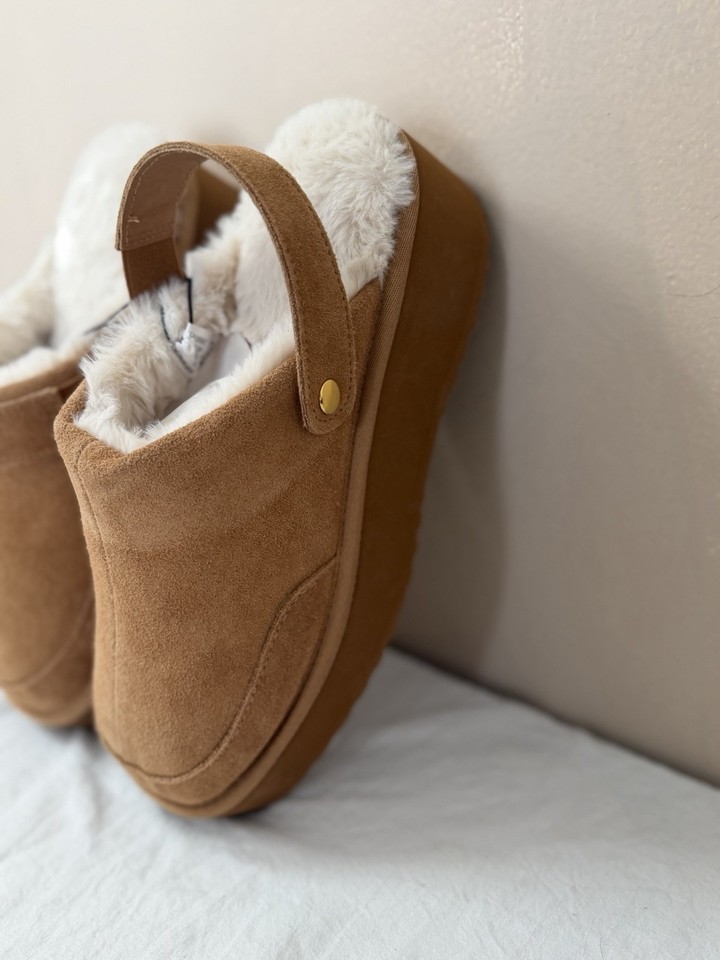 Joyspun Women's Brown Suede Clog Slippers Size 8 Faux Fur Lined | eBay