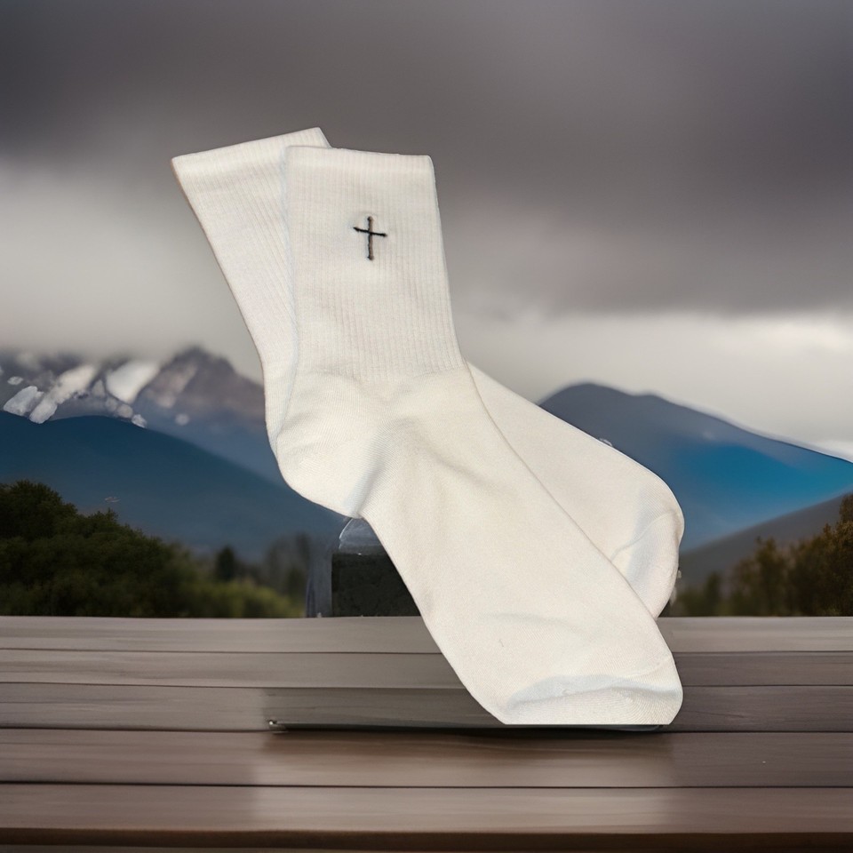 2pairs Black and White Cross Embroidered Crew Socks for Men Fun Socks ...