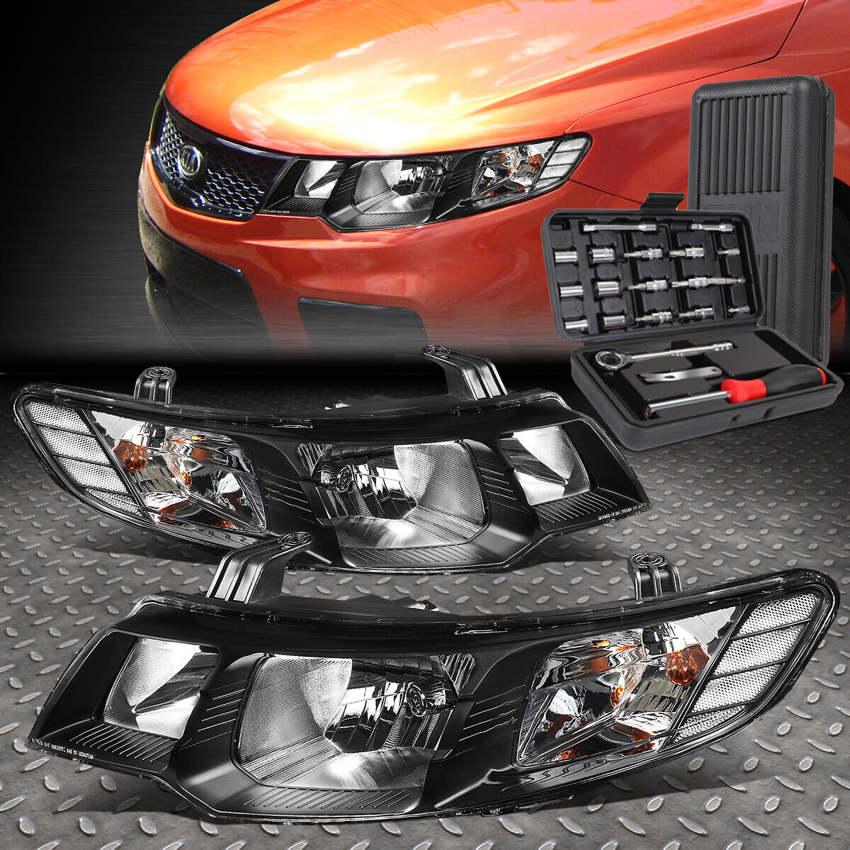 FOR 10-13 FORTE KOUP CHROME HOUSING CLEAR CORNER HEADLIGHT HEAD LAMPS ...