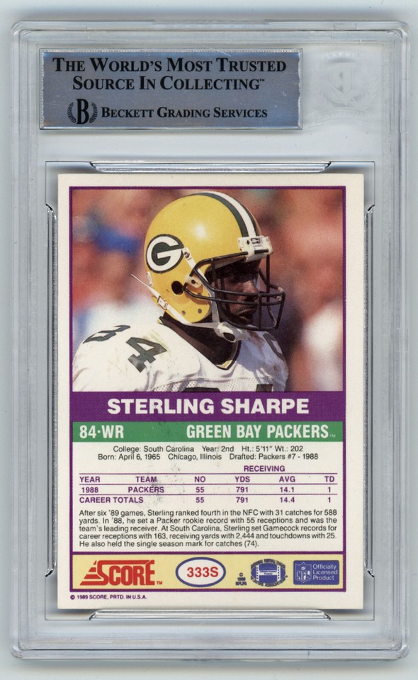1989 PACKERS Sterling Sharpe signed ROOKIE card Score Sup #333S AUTO RC ...