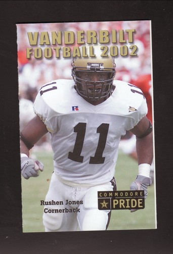 Vanderbilt Commodores--Rushen Jones--2002 Football Pocket Schedule ...