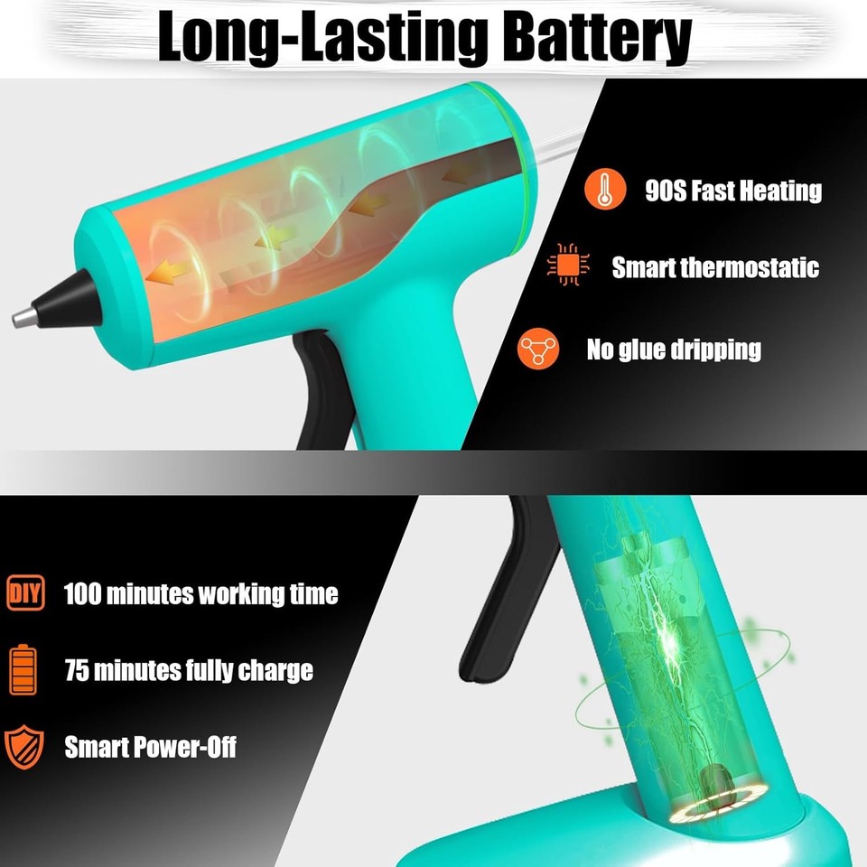MONVICT Smart Power-Off Cordless Hot Glue Gun, Mini Glue Gun Kit with 2 ...